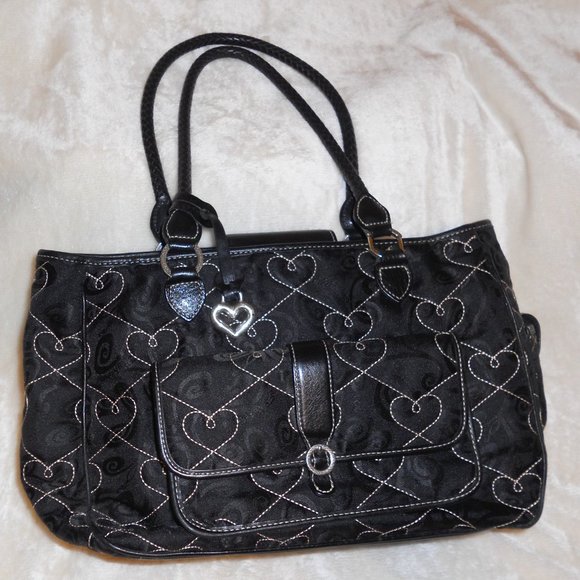 Brighton | Bags | Brighton Black Embroidered Satchel Handbag 2 Braided ...